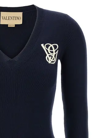 Valentino Garavani V-neck Wool Sweater With Embroidered Logo And Pockets