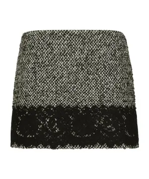 Dolce & Gabbana Lace-trimmed Tweed Mini Skirt