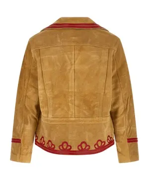 BODE Suede Leather Jacket With Contrasting Trim - Brown