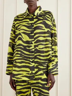 Attico Asymmetrical Animal Print Shirt - Black