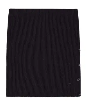COURREGES Courrèges Ribbed Mini Skirt With Button Detail - Black