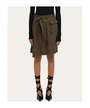 FERRAGAMO Belted Ruched Midi Skirt