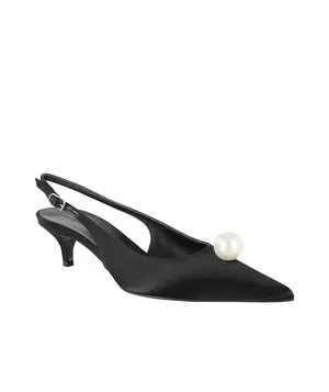 Magda Butrym Embellished Slingback Satin Pumps - Black