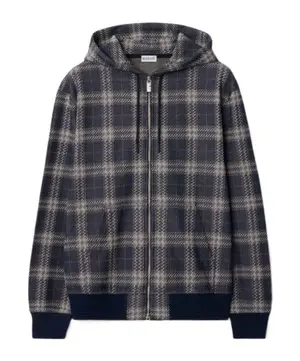 Burberry Checked Zipped Drawstring Hoodie - Indigo