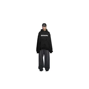 Balenciaga Destroyed Velvet Hoodie - Black