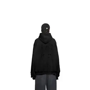 Balenciaga Destroyed Velvet Hoodie - Black
