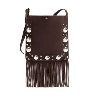 Valentino Garavani Suede Shoulder Bag With Studs And Fringe - Black