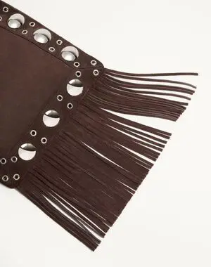Valentino Garavani Suede Shoulder Bag With Studs And Fringe