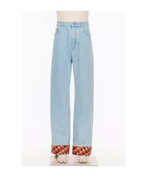 Valentino Garavani Straight Leg Denim Trousers With Jacquard Hem