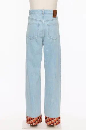 Valentino Garavani Straight Leg Denim Trousers With Jacquard Hem
