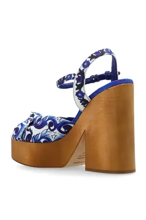 Dolce & Gabbana Majolica Printed Platform Sandals - Blue