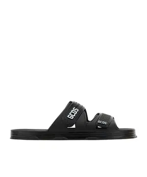 Gcds Logo Printed Touch-strap Slippers - Black