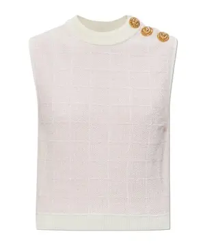 Balmain Tweed Cropped Top With Shoulder Buttons - No