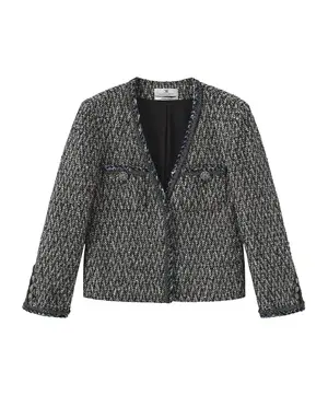 Marissa Chiara Textured V-neck Jacket With Chest Pockets - Black