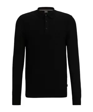 Hugo Boss Collarless Virgin Wool-blend Top - Black