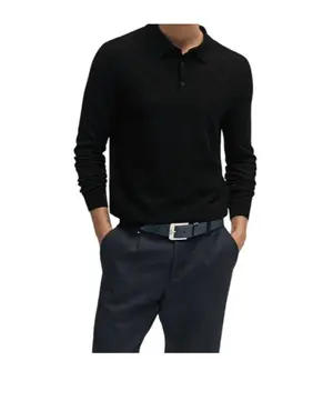 Hugo Boss Collarless Virgin Wool-blend Top - Black