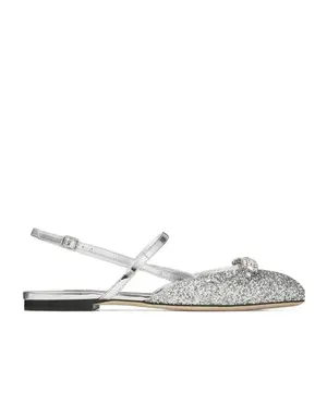 JIMMY CHOO Belinda Glitter Embellished Slingback Sandals - Silver