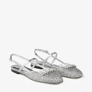 JIMMY CHOO Belinda Glitter Embellished Slingback Sandals - Silver