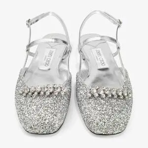JIMMY CHOO Belinda Glitter Embellished Slingback Sandals - Silver