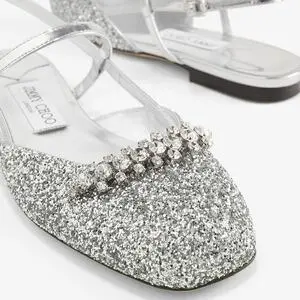 JIMMY CHOO Belinda Glitter Embellished Slingback Sandals - Silver