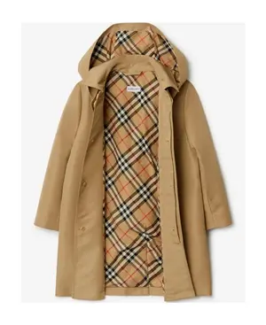 Burberry Hooded Trench Coat With Check Lining - Brown