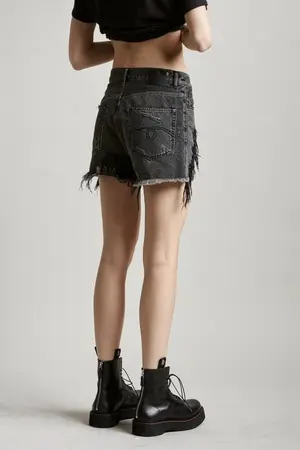 R13 Distressed High-waist Denim Hot Pants
