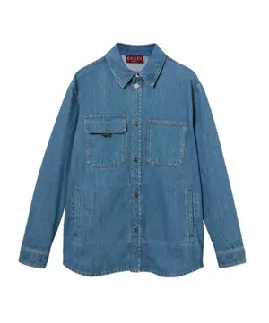 Gucci Collared Long-sleeve Denim Shirt - Blue