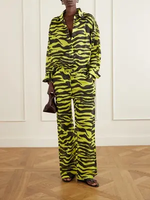 Attico Zebra Print Wide-leg Trousers - Green