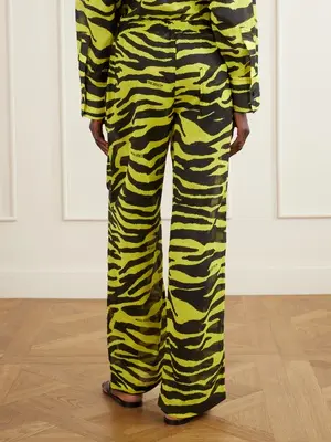 Attico Zebra Print Wide-leg Trousers - Green