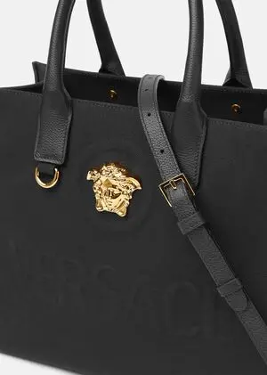 Versace Medusa Logo Embossed Tote Bag - Black