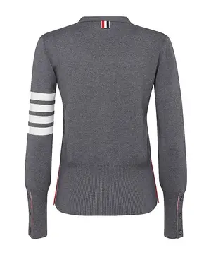 Thom Browne 4-bar V-neck Cardigan - Medium Grey