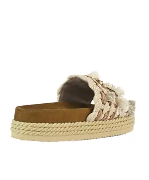 Mou Monoband Rope Fringed Sandals - Beige