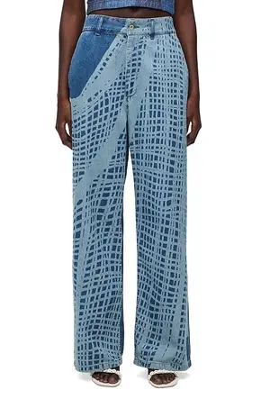 Loewe Baggy Jeans In Denim With Laser Printed Fishing Net Pattern