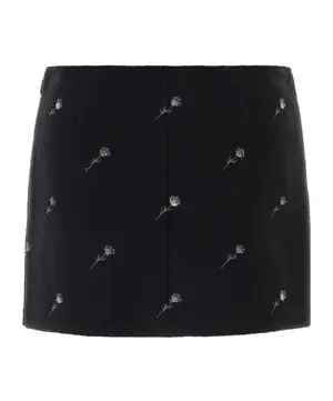 RIER Embroidered Wool Mini Skirt - Black