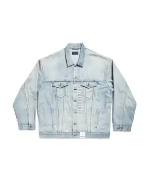 Balenciaga Distressed Denim Jacket With Carved Elastic Buttons
