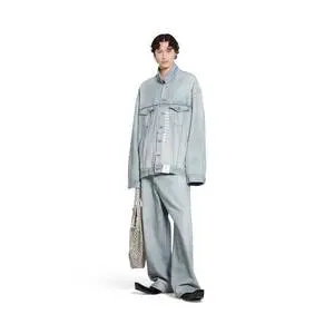 Balenciaga Distressed Denim Jacket With Carved Elastic Buttons