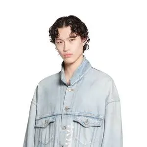 Balenciaga Distressed Denim Jacket With Carved Elastic Buttons