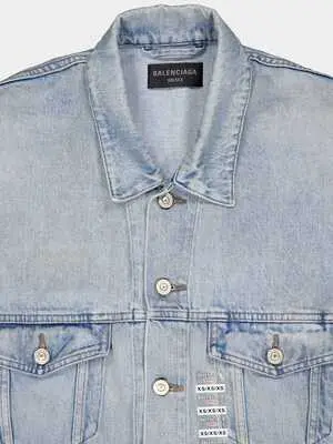 Balenciaga Distressed Denim Jacket With Carved Elastic Buttons - Light Blue