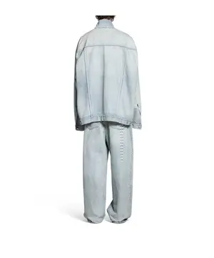 Balenciaga Distressed Denim Jacket With Carved Elastic Buttons - Light Blue