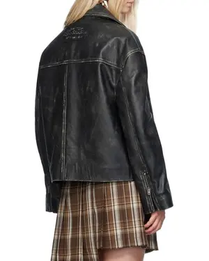 Acne Studios Logo Embossed Leather Biker Jacket