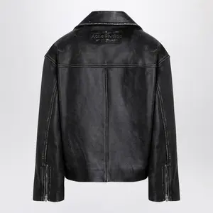 Acne Studios Logo Embossed Leather Biker Jacket