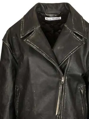 Acne Studios Logo Embossed Leather Biker Jacket