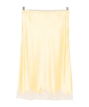 Saint Laurent Lace Trim Satin Midi Skirt - Yellow
