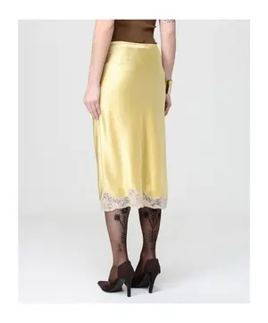 Saint Laurent Lace Trim Satin Midi Skirt - Yellow