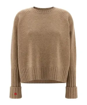 Tory Burch Crewneck Knitted Jumper With Embroidered Side Slits