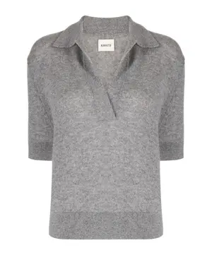 Khaite Jo Short Sleeve Polo Top - Gray