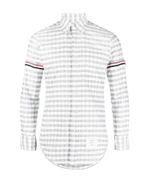 Thom Browne Rwb-striped Gingham Buttoned Shirt