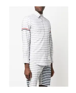 Thom Browne Rwb-striped Gingham Buttoned Shirt