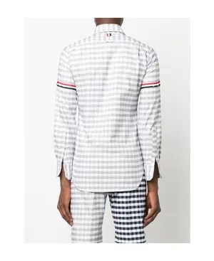 Thom Browne Rwb-striped Gingham Buttoned Shirt