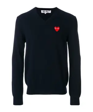 Play Comme Des Garcon Heart Patch Wool Jumper - Black